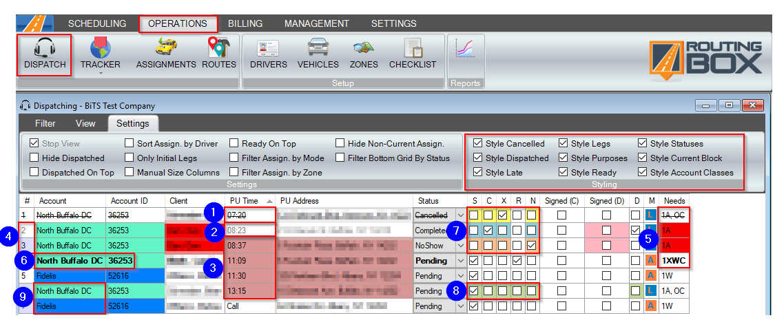 Dispatch Screen Style Settings